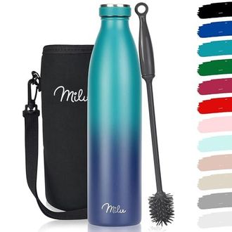 Milu Bouteille deau en Acier Inoxydable - Double paroi isolée sous vide - Bouche Standard Gourde - 350ml 500ml / 750ml / 1000ml/ 1.5l - sans BPA - Thermo G