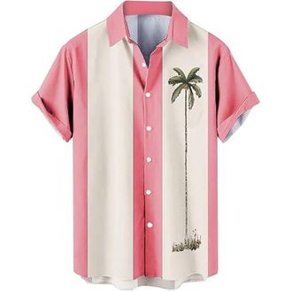 Generic Chemise hawa&iuml;enne &agrave; manches courtes pour homme - Chemise d&eacute;contract&eacute;e boutonn&eacute;e - Motif floral hawa&iuml;en - Palmier hawa&iuml;en - &Eacute;t&eacute; vintage - Chemise de bo