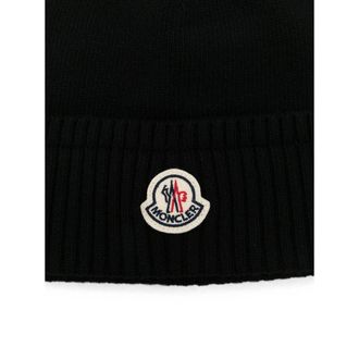 Moncler M4281 Ribbed Virgin Wool Beanie - Black