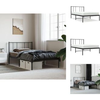 vidaXL Bettgestell mit Kopfteil Metall Schwarz 100x190 cm - Metallbettfundament - Doppelbett - Boxspringrahmen - Schlafraumgestaltung - Schwarzes Bettgestell