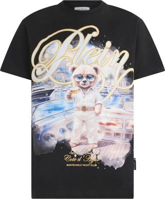 Philipp Plein Homme, Tops, Noir, Taille: 2XL T-Shirt Col Rond Ours en Peluche