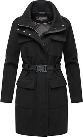 Marikoo Tanokoo Veste longue mi-saison pour femme Aspect laine Avec ceinture Taille XS à XXL, Noir, M