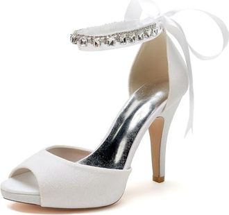 Minitoo Chaussures de soirée confortables pour femme - Plateforme - Talon haut - Sandales de mariage avec noeud MY104, My104 Blanc Talon 10 cm, 37 EU