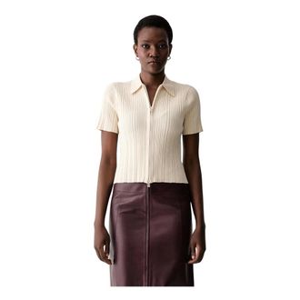 Victoria Beckham Top Manches Courtes C&ocirc;tel&eacute; - Femme - Pulls - Beige - Taille: 38 FR