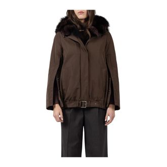 Martyl&ograve; Veste avec fourrure - Femme - Vestes - Brun - Taille: 38 FR