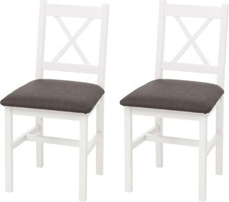 Mendler 2er-Set Esszimmerstuhl HWC-F77, Lehnstuhl Küchenstuhl Stuhl, Massiv-Holz Stoff Landhaus - weiß, Polster grau