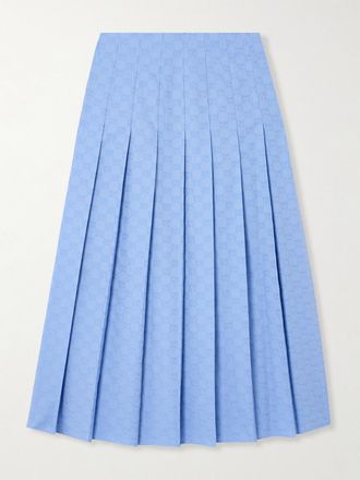 Gucci Midirock Aus Baumwoll-oxford Mit Jacquard-muster Und Falten - Blau