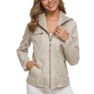 Generic Veste en cuir synth&eacute;tique pour femme, grande taille, veste dhiver d&eacute;contract&eacute;e pour femme, corset &agrave; capuche amovible, veste de moto pour femme, abrico