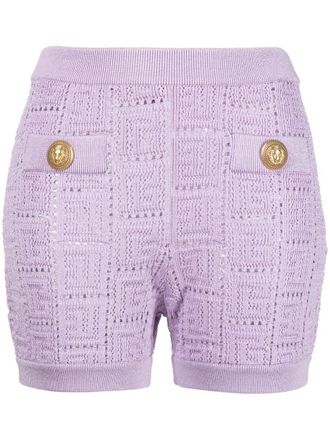 Balmain short en r&eacute;sille &agrave; motif monogramm&eacute; - Violet
