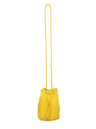 Dragon Diffusion Womens Shoulder Bag Pompom Double Jump Yellow Leather
