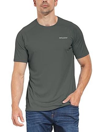 Baleaf T-Shirt Anti-UV Homme Rashguard Tee Shirt de Sport Homme Manches Courtes Maillot de Natation Maillot de Course pour Surf Natation Plongée Plage UPF 50