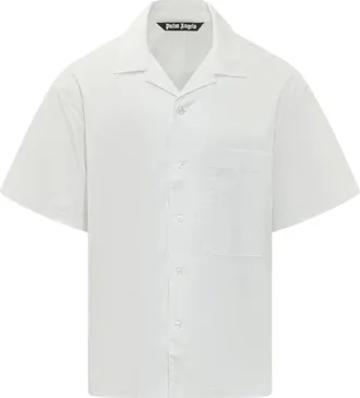 Palm Angels Homme, Chemises, Blanc, Taille: M Back Curved Logo Bowling Shirt