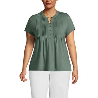 Lands End Kurz&auml;rmeliges Biesenshirt aus Baumwolle/Modal-Mix, Damen, Gr&ouml;&szlig;e:24-26 plus, Gr&uuml;n, Baumwoll-Mischung/Baumwolle Modal, by Lands End