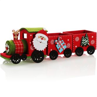 Com-Four Weihnachtszug aus Filz - dekorativer Christmaszug mit Anh&auml;ngern - stimmungsvolle Weihnachtsdeko - Deko-Eisenbahn (Filz 1x - Rot)