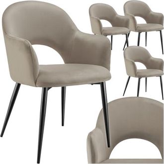TecTake Lot de 4 Chaises de Salle &agrave; Manger rembourr&eacute;es Modernes Velours Fauteuil Salon Chaise Scandinave Pieds en Acier laqu&eacute; &Eacute;l&eacute;gant avec Accoudoirs Chaise p