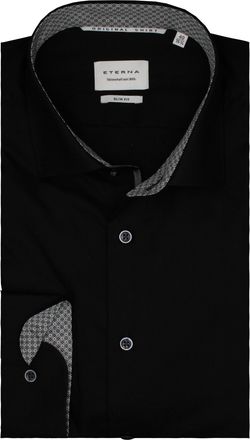 Eterna Herren Langarm Hemd Popeline Slim Fit | Uni Schwarz | B&uuml;gelfrei, 100% Baumwolle | Classic-Kent Kragen Gr. 41