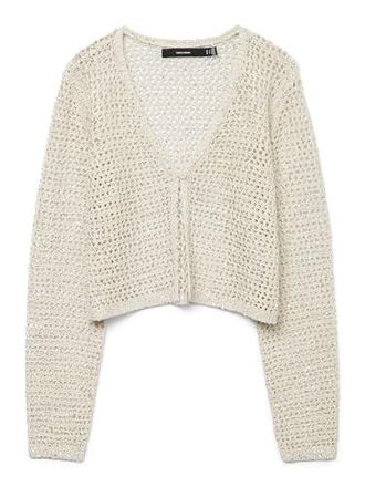 Vero Moda Mesh Ls V-Neck Short Vmleilani Cardigan Court en Maille avec col en V, Bouleau, M Femme