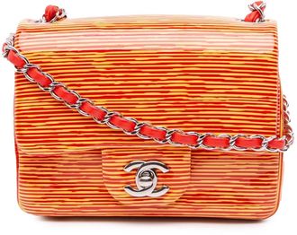 Chanel Hobo Bags - Mini Square Classic Patent Striped Single Flap - Gr. unisize - in Orange - f&uuml;r Damen