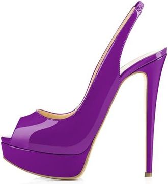 EDEFS Sandales pour Femmes Sexy Talons Hauts de 14 cm avec base Plateforme et Lanière de Cheville Élégance Talon Aiguille Décolleté pour mariages Violet EU3