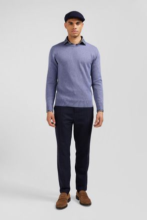 Eden Park Pull Col Rond En Laine Et Coton Bleu Clair Coupe Regular