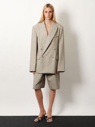 Frankie Shop Womens Blazer Newark Beige Virgin Wool Blazers Jacket