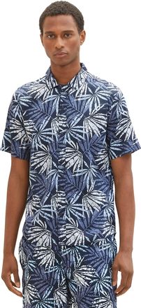 Tom Tailor Herren 1036232 Sommer-Hemd mit Muster, 31839-Navy Tonal Leaf Design, XXL