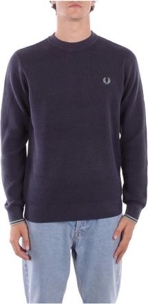 Fred Perry Homme, Pulls, Bleu, Taille: L Pull Bleu avec Logo en Mélange de Coton