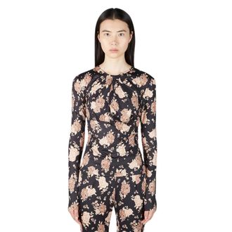 Rokh Blumiges Jersey-Top mit Avantgarde-Stil - - Tops - Damen - Schwarzk - M