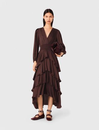 Maje Langes Flie&szlig;endes Kleid Mit Volants - Braun - Maje