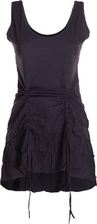 vishes Minikleid Damen Baumwolle Tr&auml;gerkleid Raffung Volant Verstellbar Boho Alternative Mode, Boho, Hippie, Ethno, Festival
