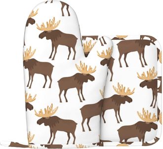 Generic Ofenhandschuhe Topflappen 2Er Set Niedlicher Elch Mit Hörnern, Elch-Cartoon Topflappen Pad Weiches Kochhandschuhe, Für Mikrowelle, BBQ, Cafe