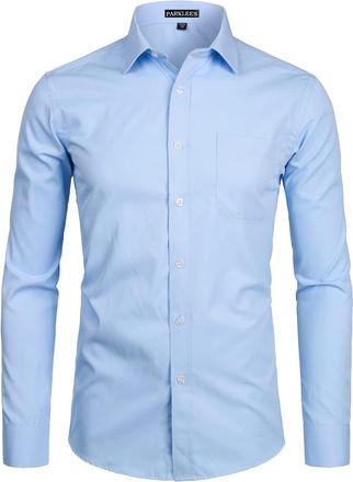 PARKLEES Herren Langarm Slim Fit Freizeit Business Hochzeit Hemd mit Brusttasche PZSSCL01 Blau XXXL