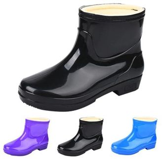 Generic Wellington Bottines de pluie &agrave; enfiler pour femme - Chaudes et confortables - Avec doublure en peluche - Imperm&eacute;ables et antid&eacute;rapantes, Noir, 37.5 EU