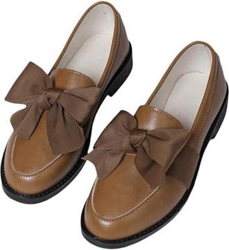 Generic Mocassins brevet&eacute;s pour femme avec noeud - Tendance et confortable - Bout rond - Chaussures plates &agrave; talons bas - Pour le travail, le travail, le quot