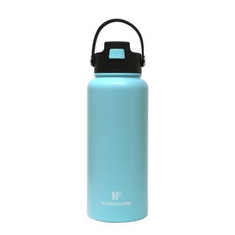 HYDRAFLOW Hydraflow Hybrid, 30 oz dreifach wandige vakuumisolierte Flasche mit Klapp-Strohhalm, isolierte Wasserflasche, Edelstahlflasche, Wasserflasche Strohha