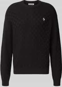 Review Regular Fit Strickpullover aus reiner Baumwolle mit Label-Detail