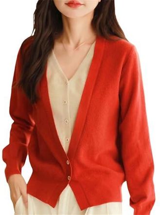 Generic Faux cardigan en laine m&eacute;rinos pour femme - Col en V - Manches longues, rouge carmin, Taille XL