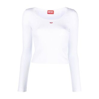 Diesel Femme, Tops, Blanc, Taille: 38 FR Blanc C&ocirc;tel&eacute; &Eacute;cusson Manches Longues