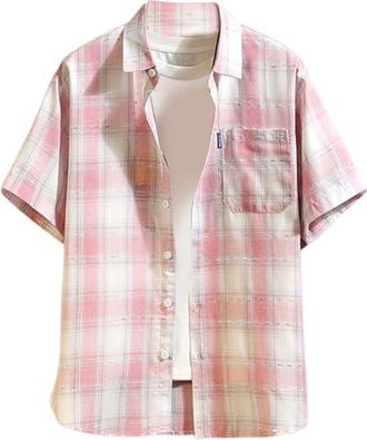 Generic Chemise Carreaux Homme Manches Courtes- Grande Taille D&eacute;contract&eacute; Style Vintage Chic Confortable &Eacute;t&eacute; De Tous Les Jours Doux Passe-Partout Ext&eacute;rieur Co