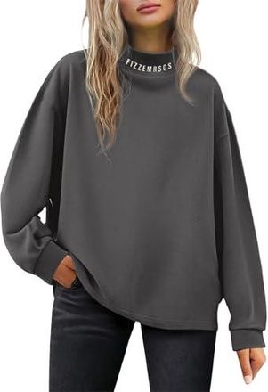 Generic Pull pour femme - Couleur unie - Haut surdimensionn&eacute; &agrave; col rond - Manches longues - Automne - Hiver - D&eacute;contract&eacute; - Confortable - Tendance - Confortab