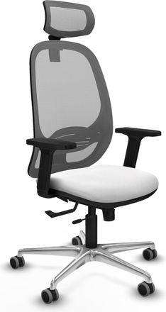 Piqueras y Crespo B&uuml;rostuhl mit R&uuml;ckenlehne und 2D-Armlehnen, h&ouml;henverstellbare Lendenwirbelst&uuml;tze und Kopfteil, h&ouml;henverstellbar und neigbar, Grau/Wei&szlig;