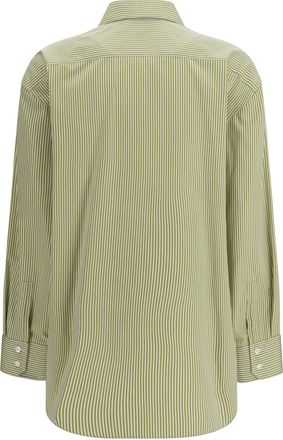 Saint Laurent Vertical Striped Cotton Shirt - Olive