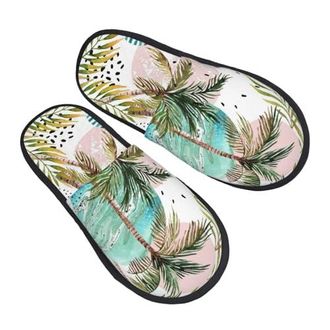 Generic Pantoufle Maison Feuilles De Palmier Tropicales DHawa&iuml; Hiver Pantoufles Antid&eacute;rapantes Hiver Chaussures Chaudes Doux Chaussons Maison Pour Salon Chamb