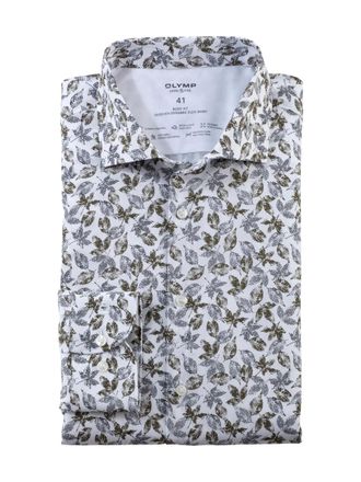 Olymp Herren Oberhemd Langarm Level Five 24/Seven,Rotationsdruck auf Uni,24/7 - Level 5,01 Kent-Kragen,Oliv 47,46