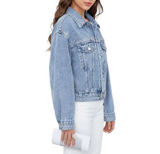 Ital-Design Jeansjacke Damen Jeansjacke mit Nieten und Hemdkragen (91978435) Used-Look Jeansjacke in Blau