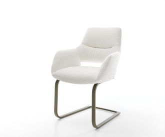 DELIFE Freischwinger Yago-Flex mit Armlehnen Boucl&eacute; Creme-Wei&szlig; Freischwinger flach Effektfinish Titan Taschenfederkern, Esszimmerst&uuml;hle
