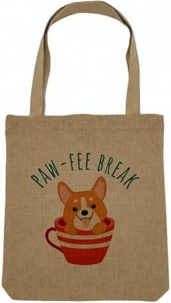 Fabulous Sac Shopping Tote Bag Aspect Lin - Paw-fee Break Corgi Coffee Dog Pets - Sac de Courses Toile Epaisse 360g Beige Naturel Cabas Port&eacute; Epaule Solide Imp