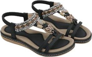 Generic Sandales plates pour femme - Sandales d&eacute;t&eacute; d&eacute;contract&eacute;es et confortables - Avec strass scintillants - Sangle en T - Dos &eacute;lastique - Sandales dext&eacute;rieu