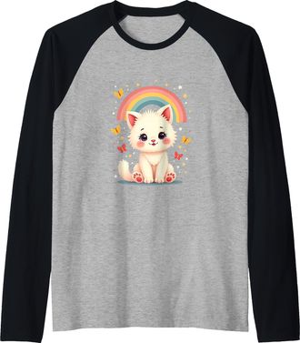 Mapanoli Design S&uuml;&szlig;e Regenbogenkatze mit Schmetterlingen und Sternen Raglan