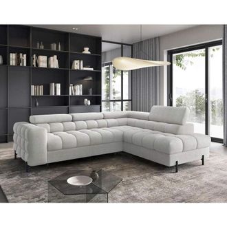 Best Mobilier Bestmobilier - Elisa - rechts 5-sitzer schlaffunktion - bettkasten - verstellbare kopfst&uuml;tzen - boucl&eacute;-stoff - hellgrau